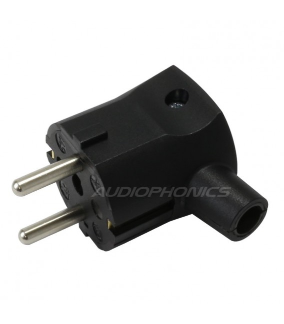 Schuko Type E/F Power Connector Angled 250V 16A Ø9.5mm Black - Audiophonics