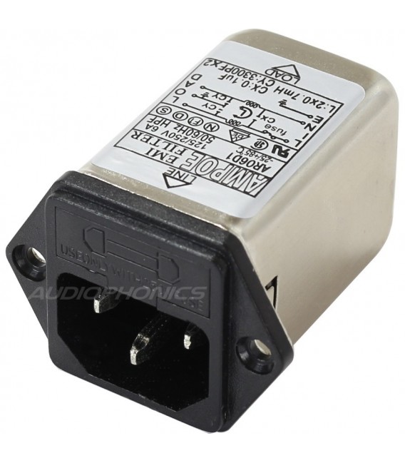 IEC Base EMI / RFI noise filter 230V 6A with Fuse Holder - Audiophonics