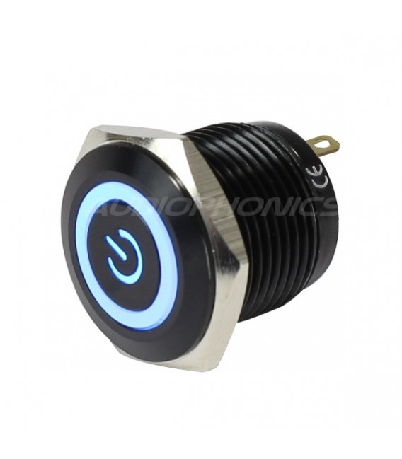 Anodized Aluminium Push Button with Blue Light Power Symbol 1NO 36V 5A ...