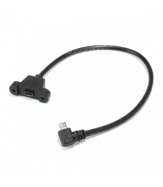 Panel Mount Angled Male Micro USB to Female Micro USB 30cm - Audiophonics