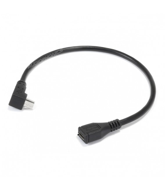 Angled Male Micro USB to Female Micro USB Extension 25cm - Audiophonics