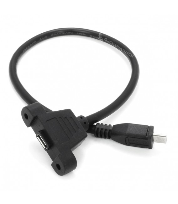 Panel Mount Male Micro USB-B to Female Micro USB-B 30cm - Audiophonics