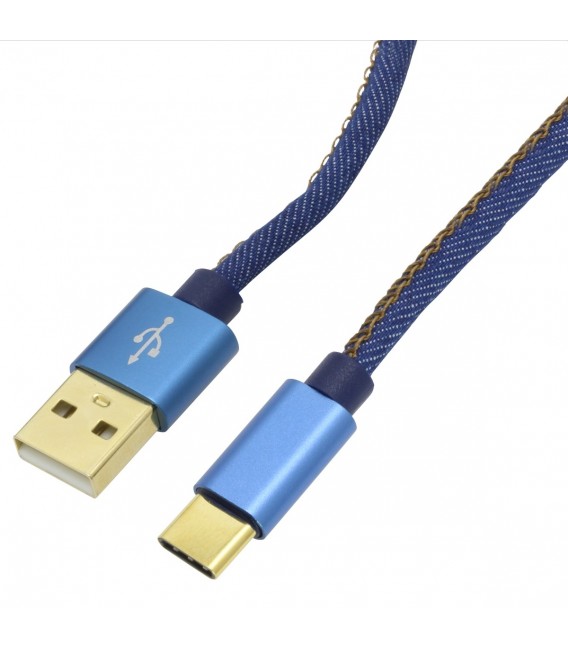 USB A Male to USB Cable-C Male Gold Plated Blue Jean 1m - Audiophonics