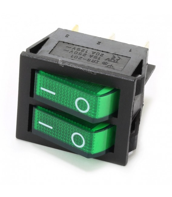 Dual NO Light Switch 250VAC 15A Green - Audiophonics