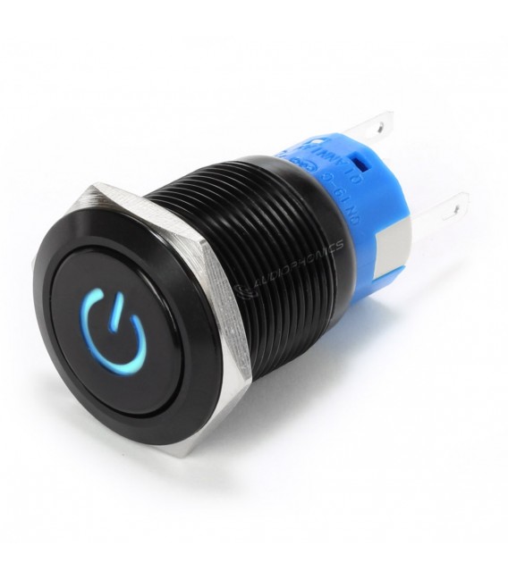 Anodized Aluminium Push Button with Power Symbol Blue Light 1NO1NC 250V ...