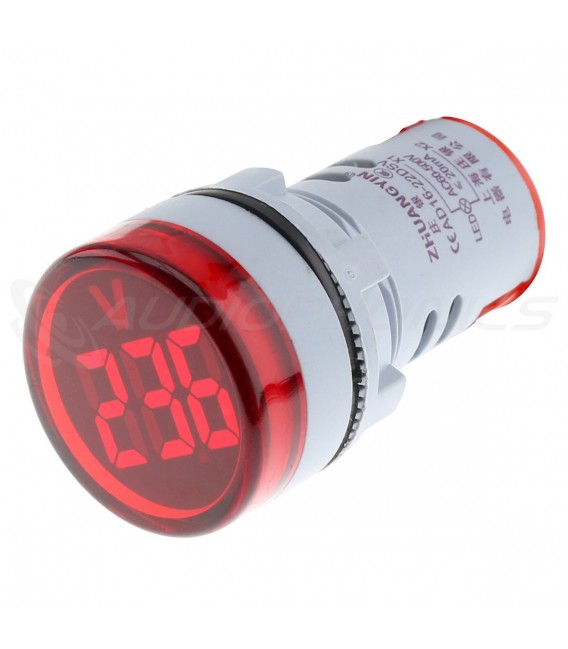 Voltage Display Voltmeter with Red LED 60-500VAC Ø22mm - Audiophonics