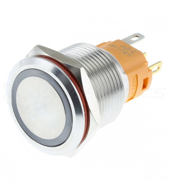 [GRADE S] White LED Button 1NO1NC 8V Ø16mm Silver - Audiophonics