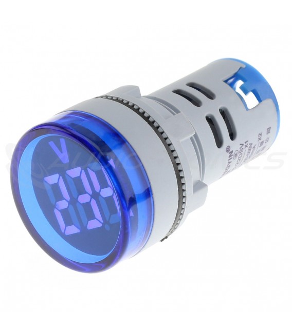 Voltage Display Voltmeter with Blue LED 5-60V DC Ø22mm - Audiophonics