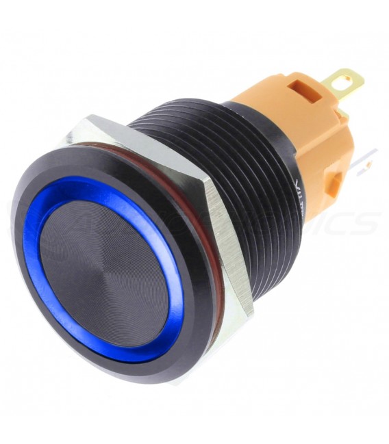 LB Aluminium Push Button with Blue Light 250V Ø16mm Black - Audiophonics