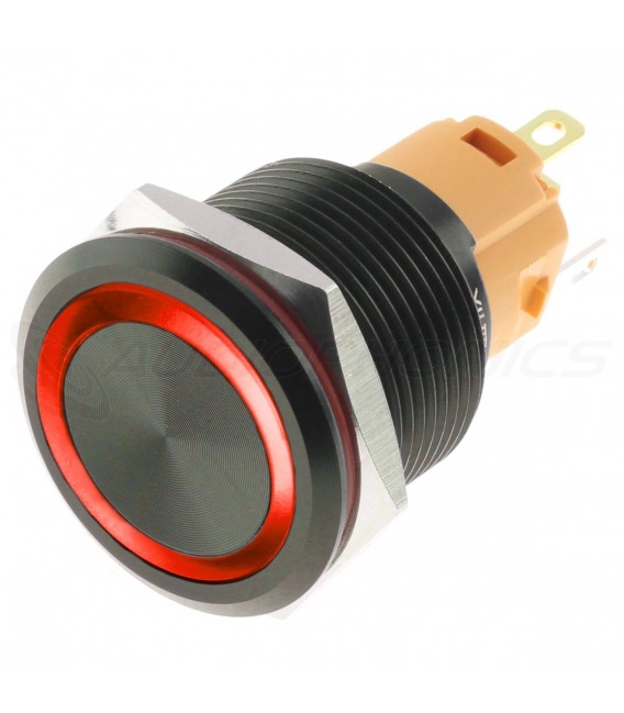 LB Aluminium Push Button with Red Light 250V Ø16mm Black - Audiophonics