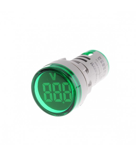 Voltage Display Voltmeter with Green LED 5-60VDC Ø22mm - Audiophonics