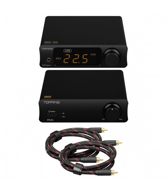 Pack Topping DX3 Pro+ DAC + PA3s Amplifier + TCR2 RCA Cables 25cm Black ...