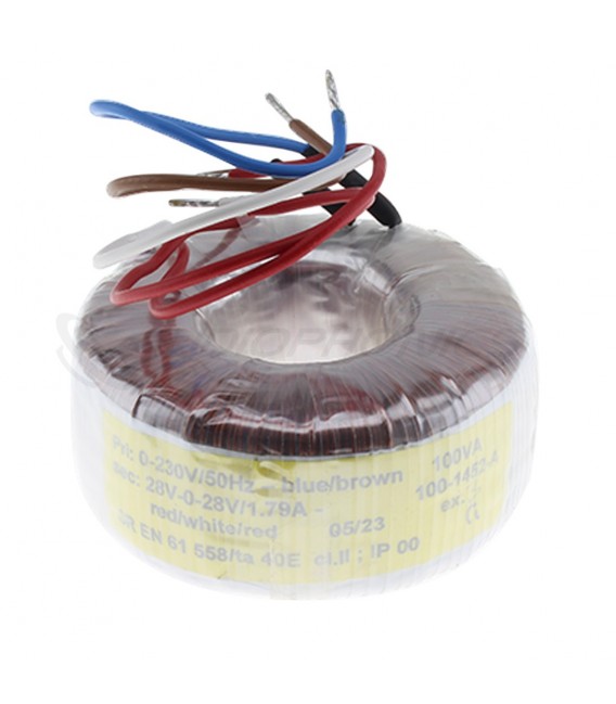 Toroidal Transformer 100VA 28-0-28V 1.79A - Audiophonics