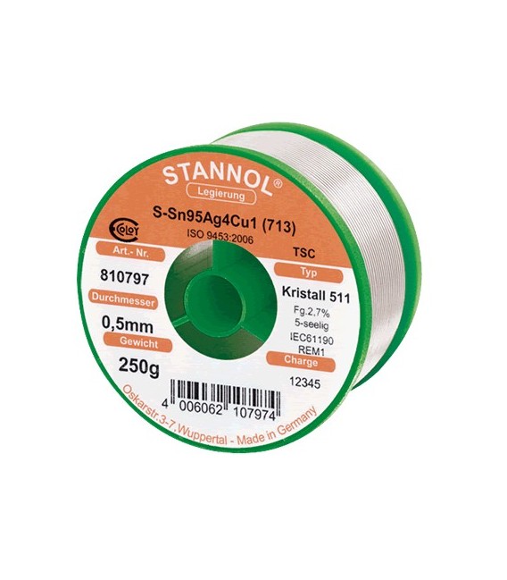 Soldering tin - Stannol Crystal Silver 250g / 0,5mm - Audiophonics
