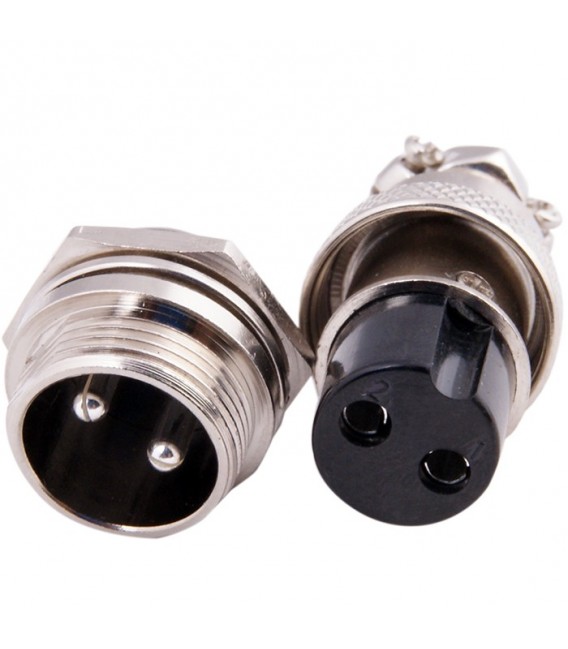 Lockable aviation connector 2 pin 400V 5A Ø16mm - Audiophonics