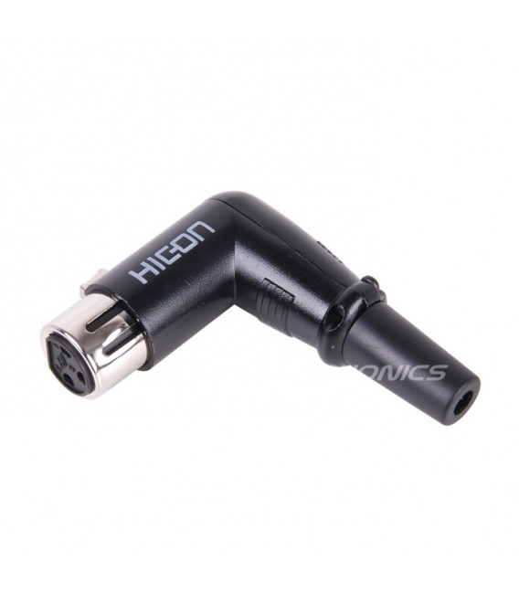 HICON HI-XCF3AN-BLK 90° Angled 3 Way Female XLR Connector Ø8mm (Unit) - Audiophonics