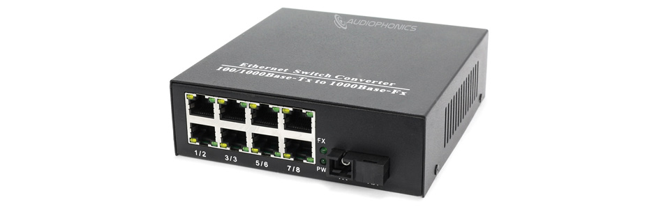 Convertisseur Switch Ethernet 8x RJ45 1x Fibre Optique - Audiophonics