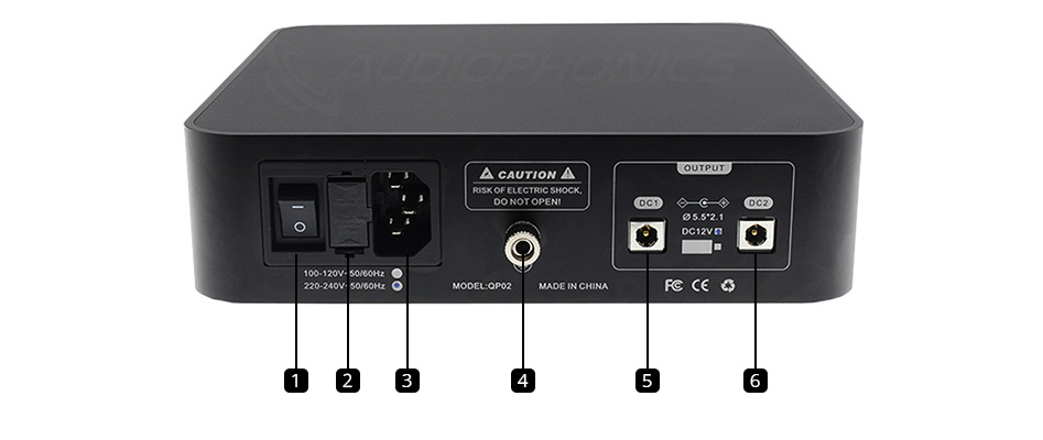 QULOOS QP2 Dual Regulated Linear Power Supply 12V 5A Black - Audiophonics